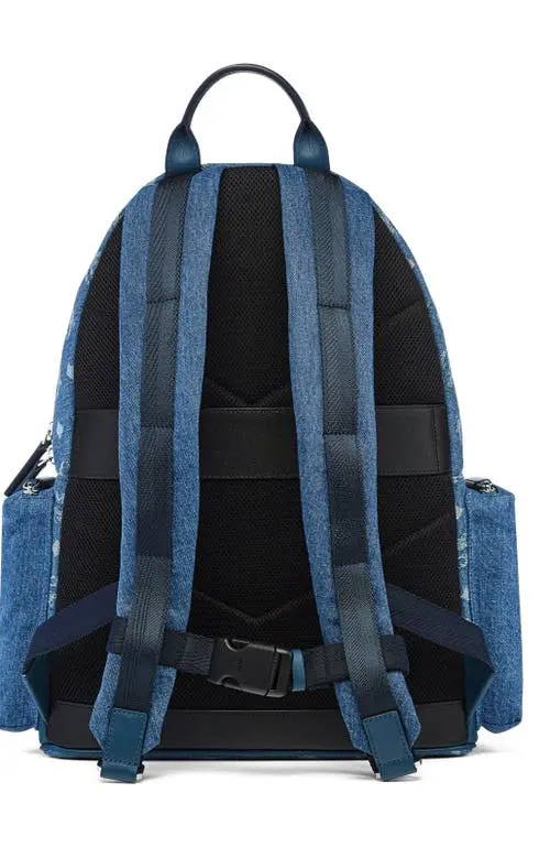 Mcm Stark Backpack In Monogram Denim Jacquard - Blue