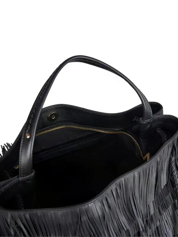 VISONA` Fringe-edges Leather Tote