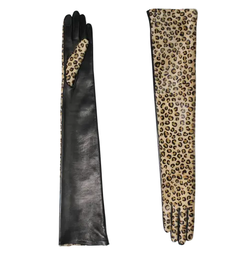 AGNELLE Glamour Arm Length Leather Gloves - Panthere