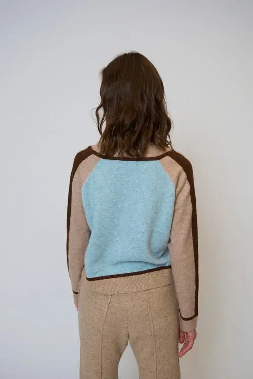 Central Park West Color Blocked V-neck Sweater