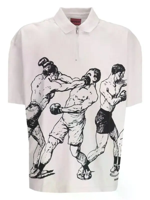 Hugo Boxing-print Polo Shirt - White
