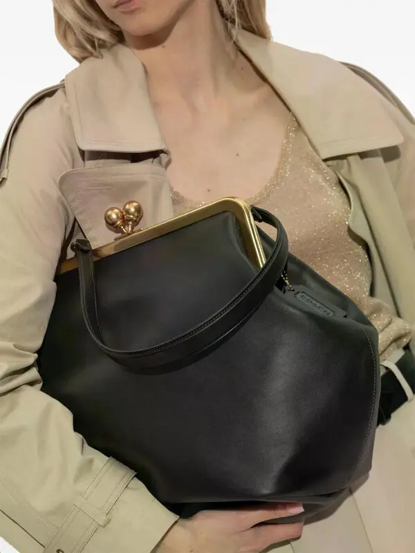 COACH Large Kisslock Frame Clutch - Black