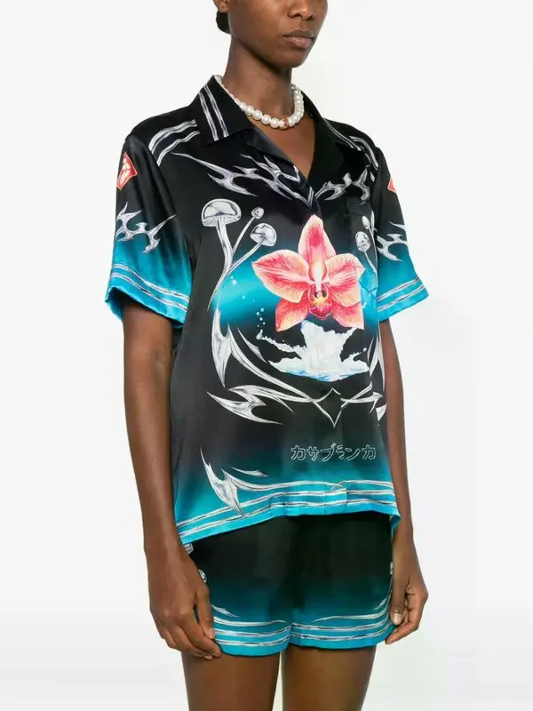 Casablanca Orchid-print Silk Shirt - Black