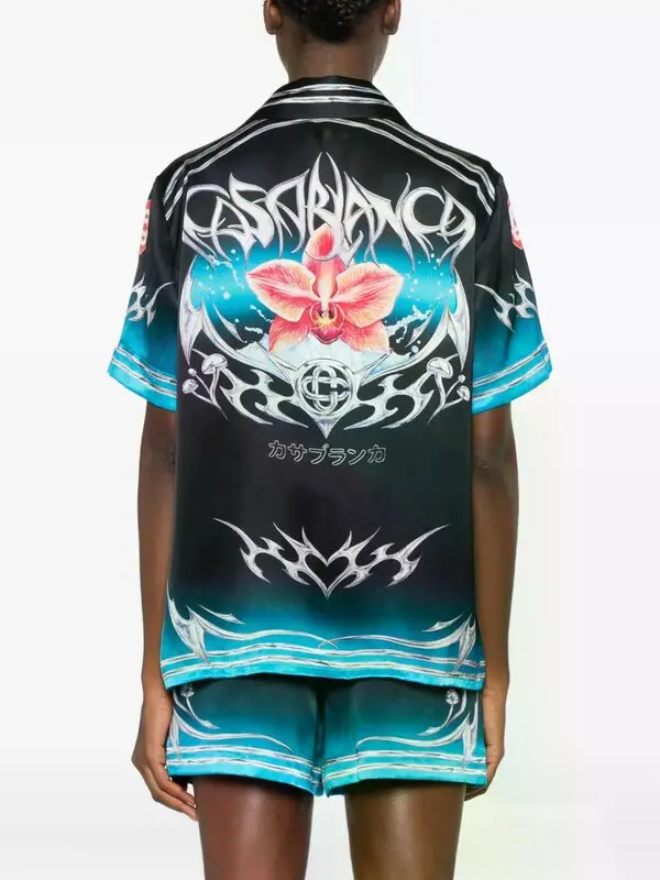 Casablanca Orchid-print Silk Shirt - Black