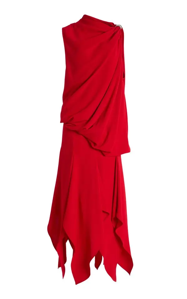 Proenza Schouler Denise Draped Crepe Midi Dress - Red