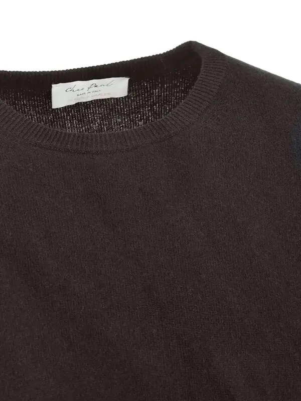 CHEZ PAUL Ribbed Cashmere Crewneck Sweater - Brown
