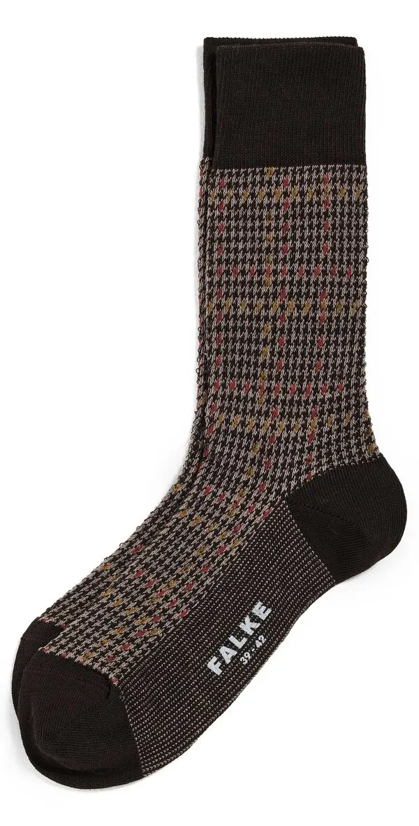 Falke Houndstooth Crew Socks - Tbd Brown