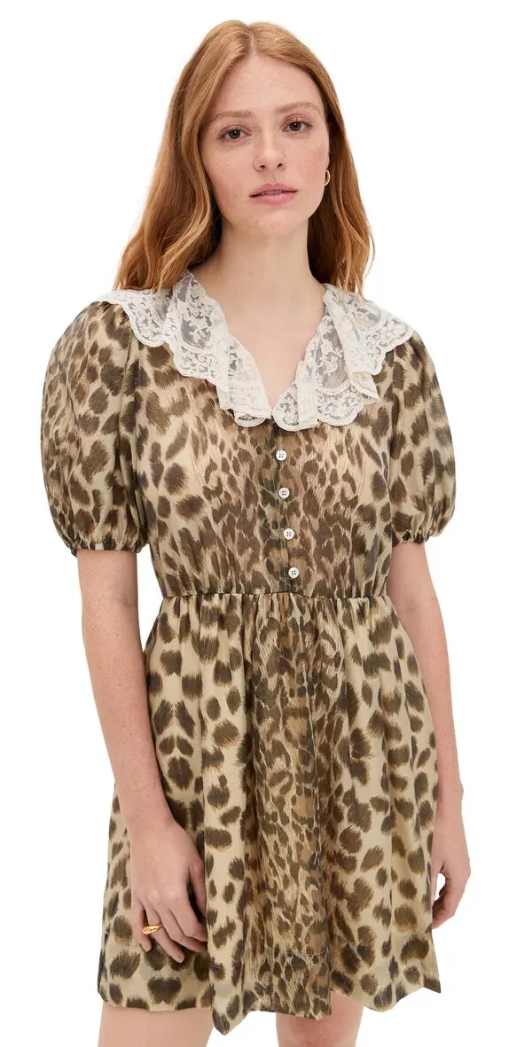 Sea Claude Leopard Print Lace Collared Mini Dress