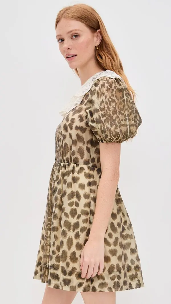 Sea Claude Leopard Print Lace Collared Mini Dress