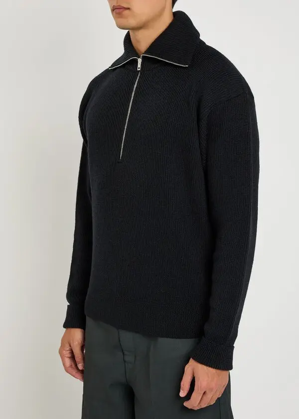LEMAIRE Half-zip Ribbed Wool Jumper