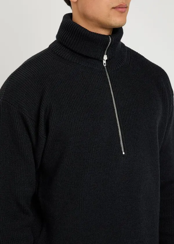 LEMAIRE Half-zip Ribbed Wool Jumper
