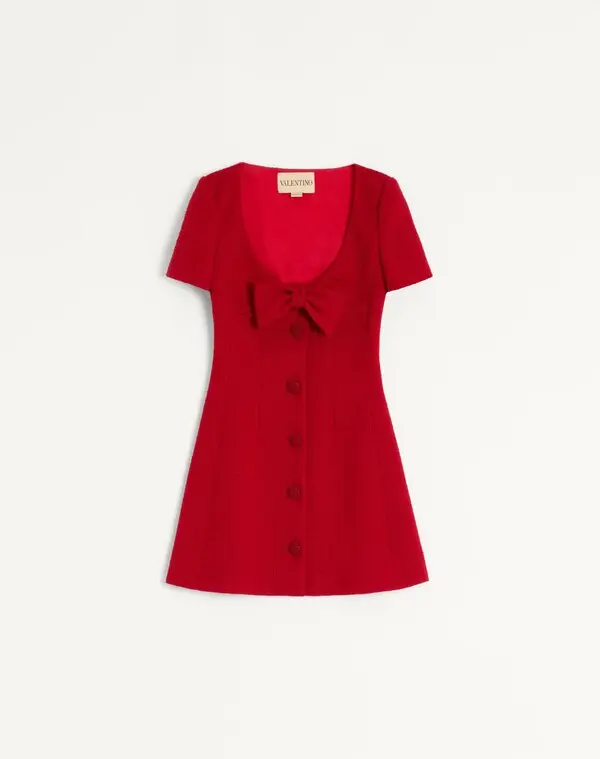 Valentino Garavani Short Dress In Plain Wool Tweed - Paris