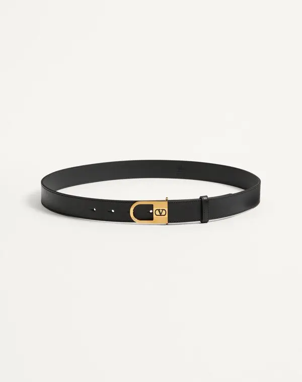 Valentino Garavani Vlogo Signature Shiny Calfskin 30 Mm Belt With Enamelled Logo - Black