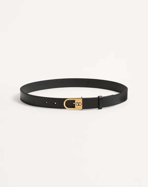 Valentino Garavani Vlogo Signature Shiny Calfskin 30 Mm Belt With Enamelled Logo - Black