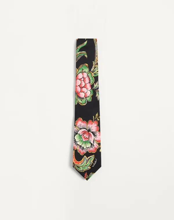 Valentino Garavani Silk Tie With Papier Floral Print - Black/multicolour
