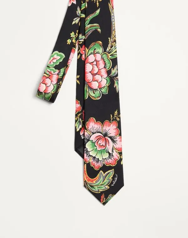 Valentino Garavani Silk Tie With Papier Floral Print