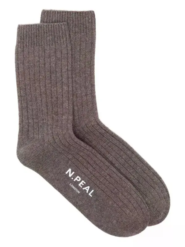 N.peal Ribbed Socks - Brown