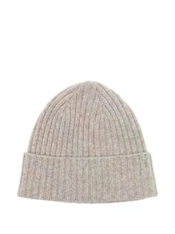 N.peal Cashmere Ribbed Beanie - Neutrals