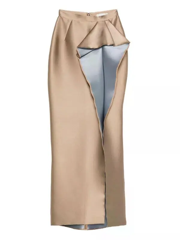 GEMY MAALOUF Straight Hem Ruffled Slit Skirt