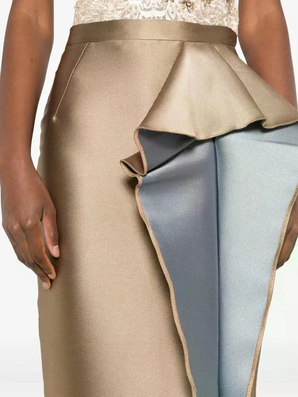 GEMY MAALOUF Straight Hem Ruffled Slit Skirt