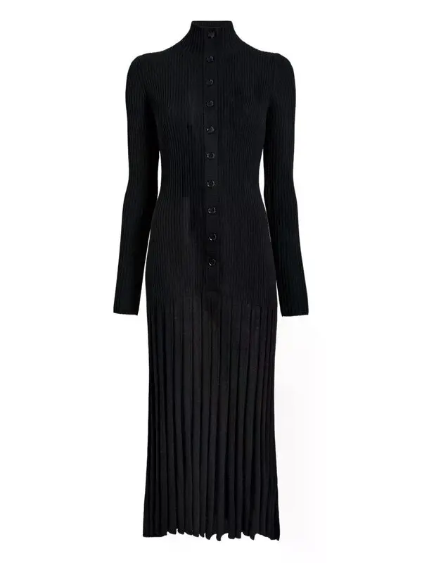 Proenza Schouler Ribbed Pleated Midi Day Dress - Black