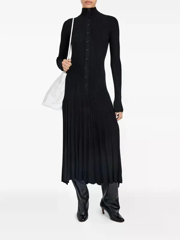 Proenza Schouler Ribbed Pleated Midi Day Dress - Black