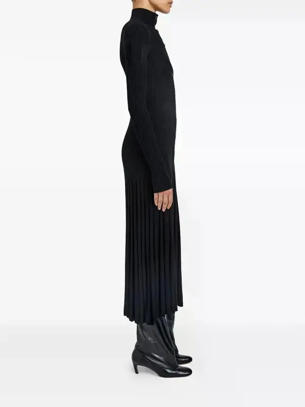 Proenza Schouler Ribbed Pleated Midi Day Dress - Black