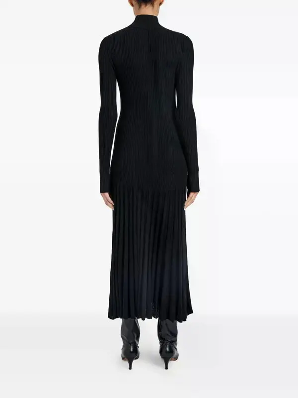 Proenza Schouler Ribbed Pleated Midi Day Dress - Black