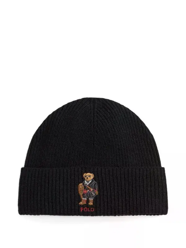 Ralph Lauren Bear-embroidered Ribbed Beanie - Black