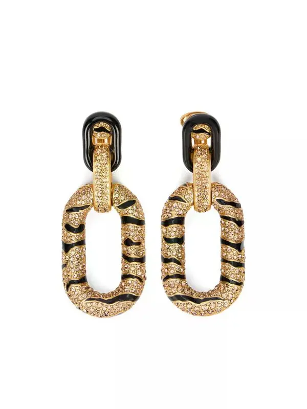 Roberto Cavalli Tiger-stripes Crystal-embellished Clip-on Earrings - Gold