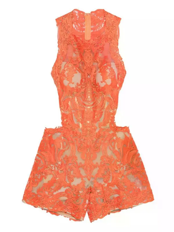 GEMY MAALOUF Lace-embroidered Playsuit - Orange