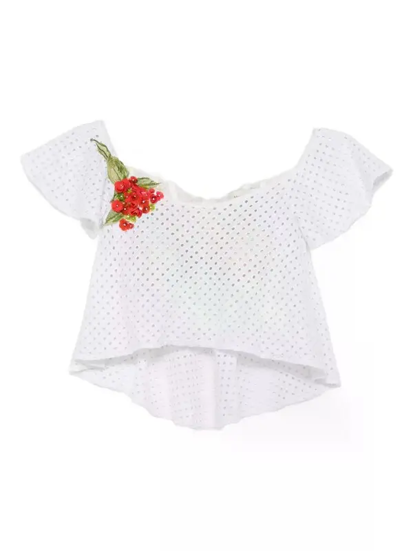GEMY MAALOUF Embroidered Eyelet Top - White