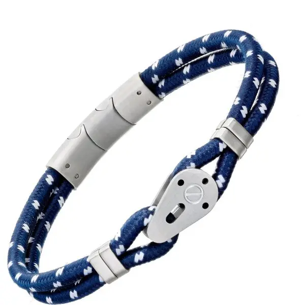 LINK UP Sailing Pulley Nylon Cord Bracelet With Stainless Steel Detail - Navy
