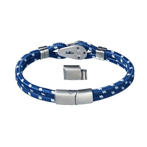 LINK UP Sailing Pulley Nylon Cord Bracelet With Stainless Steel Detail - Navy
