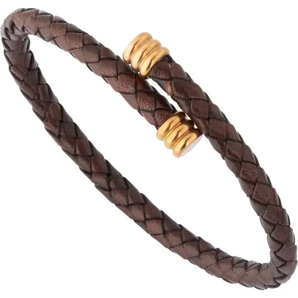 LINK UP Braided Leather Bracelet With Stainless Steel End Caps - Blue