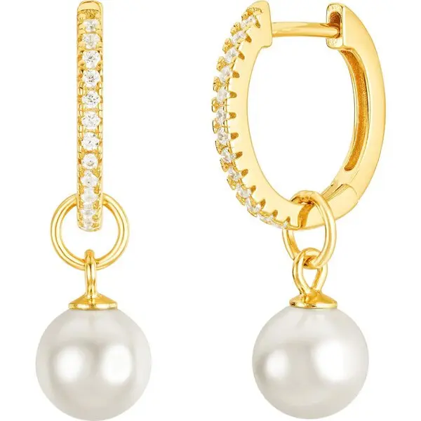 UNTAMED PETALS Perfectly Poised Pearl Hoop Earrings - Gold