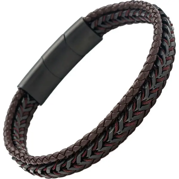 LINK UP Braided Leather And Stainless Steel Bracelet - Brown