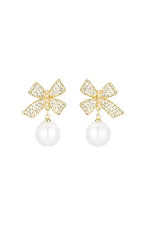 UNTAMED PETALS Jenny Bow Crystal And Pearl Drop Earrings - Gold