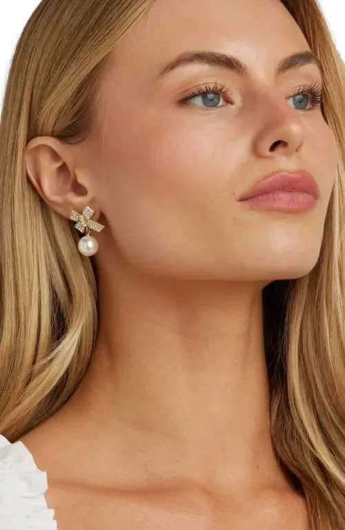 UNTAMED PETALS Jenny Bow Crystal And Pearl Drop Earrings