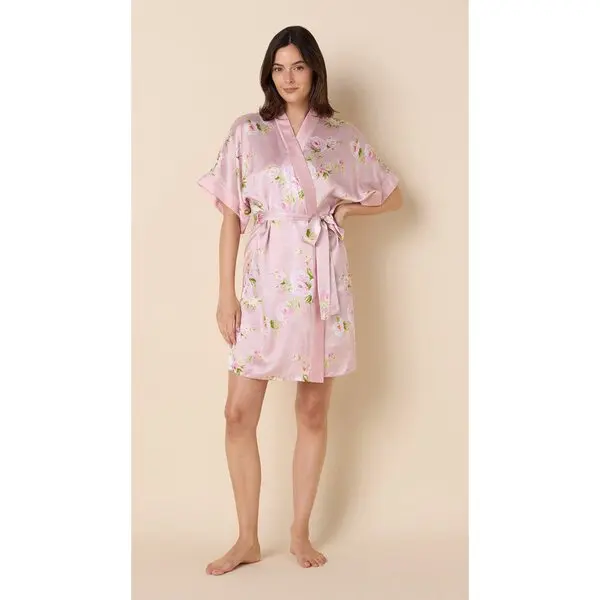 THE CAT'S PAJAMAS Silk Kimono Robe - Eden Rose Pink