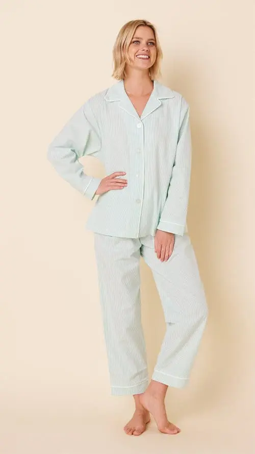 THE CAT'S PAJAMAS Cotton Seersucker Pajama Set - Mint Stripe