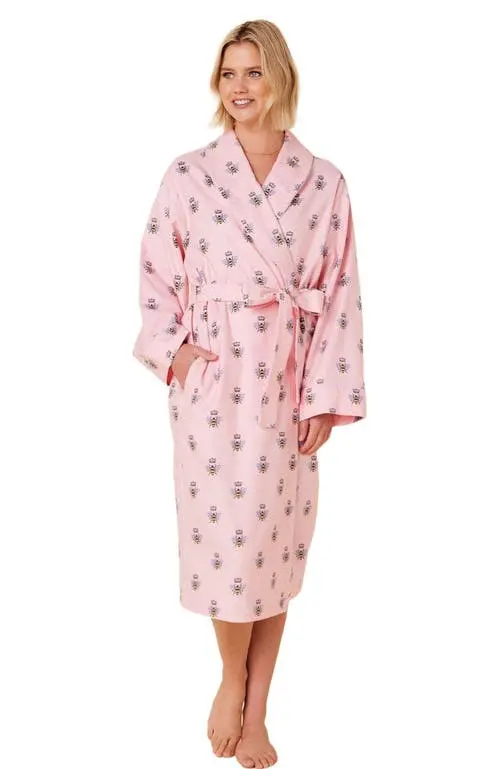 THE CAT'S PAJAMAS Flannel Shawl Collar Robe - Queen Bee Pink