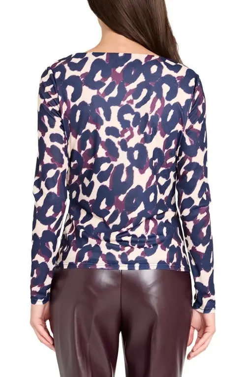 TAHARI ASL Abstract Leopard Print Cowl Neck Top