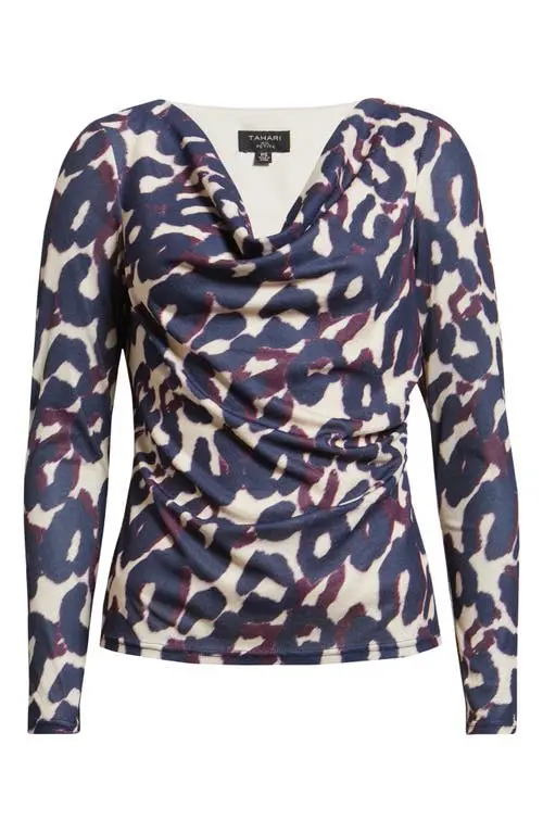 TAHARI ASL Abstract Leopard Print Cowl Neck Top
