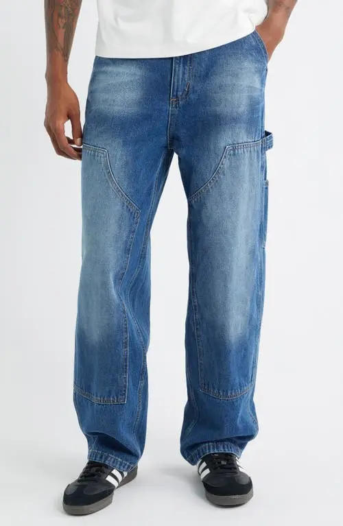 CRIMINAL DAMAGE Mercer Double Knee Cotton Denim Carpenter Pants - Washed Blue