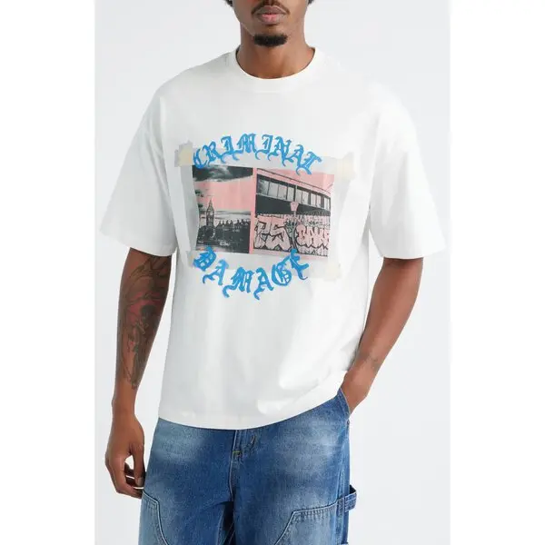 CRIMINAL DAMAGE Cut & Paste Graphic T-shirt - Off White