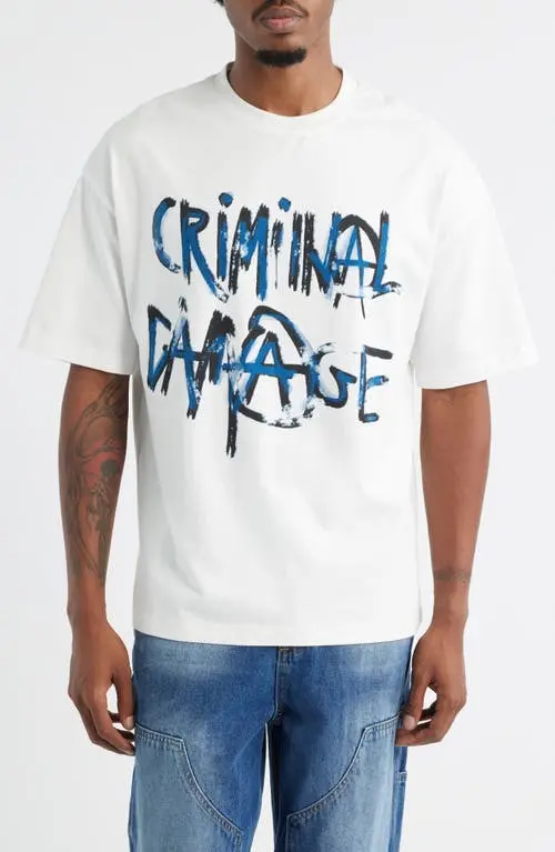 CRIMINAL DAMAGE Spray Logo Cotton T-shirt - Off White