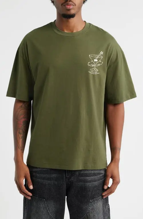CRIMINAL DAMAGE Cocktail Lounge Oversize Graphic T-shirt - Dark Khaki