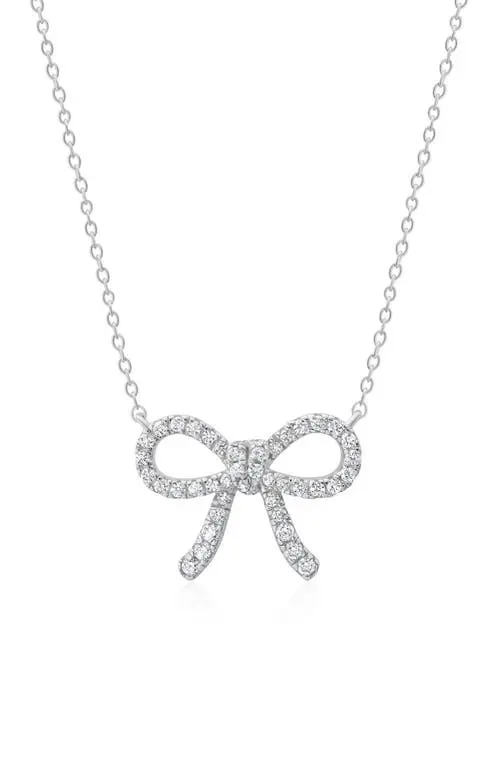 CRISLU Fairy Tale Pavé Cubic Zirconia Bow Pendant Necklace - Pure Platinum/clear Stone