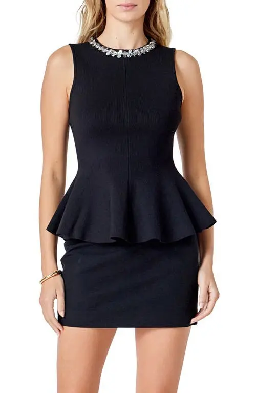Endless Rose Jewel Trim Peplum Top - Black